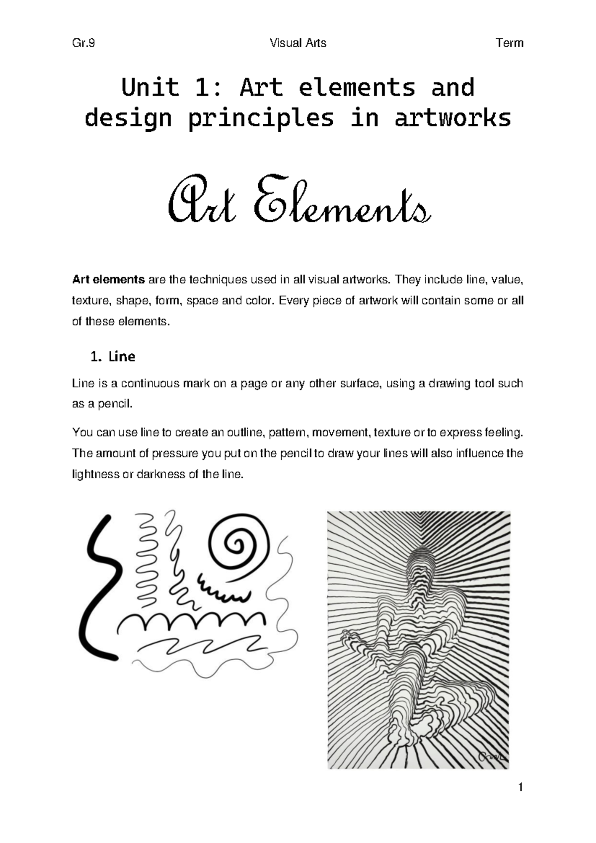Gr.9 Visual Arts Term 1: Art Elements & Design Principles Overview ...