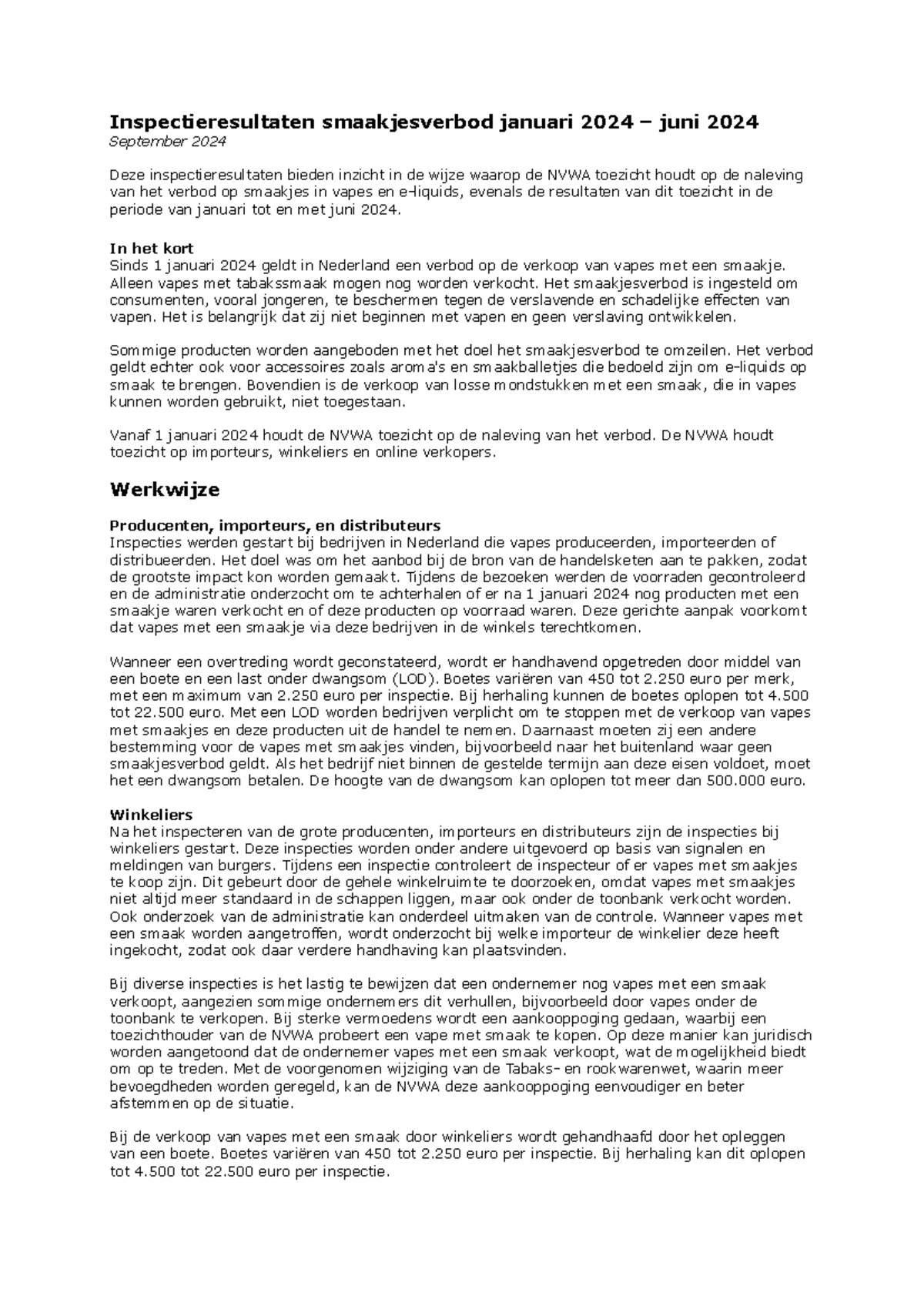 Factsheet NVWA Inspectieresultaten Smaakjesverbod 2024 - Studeersnel