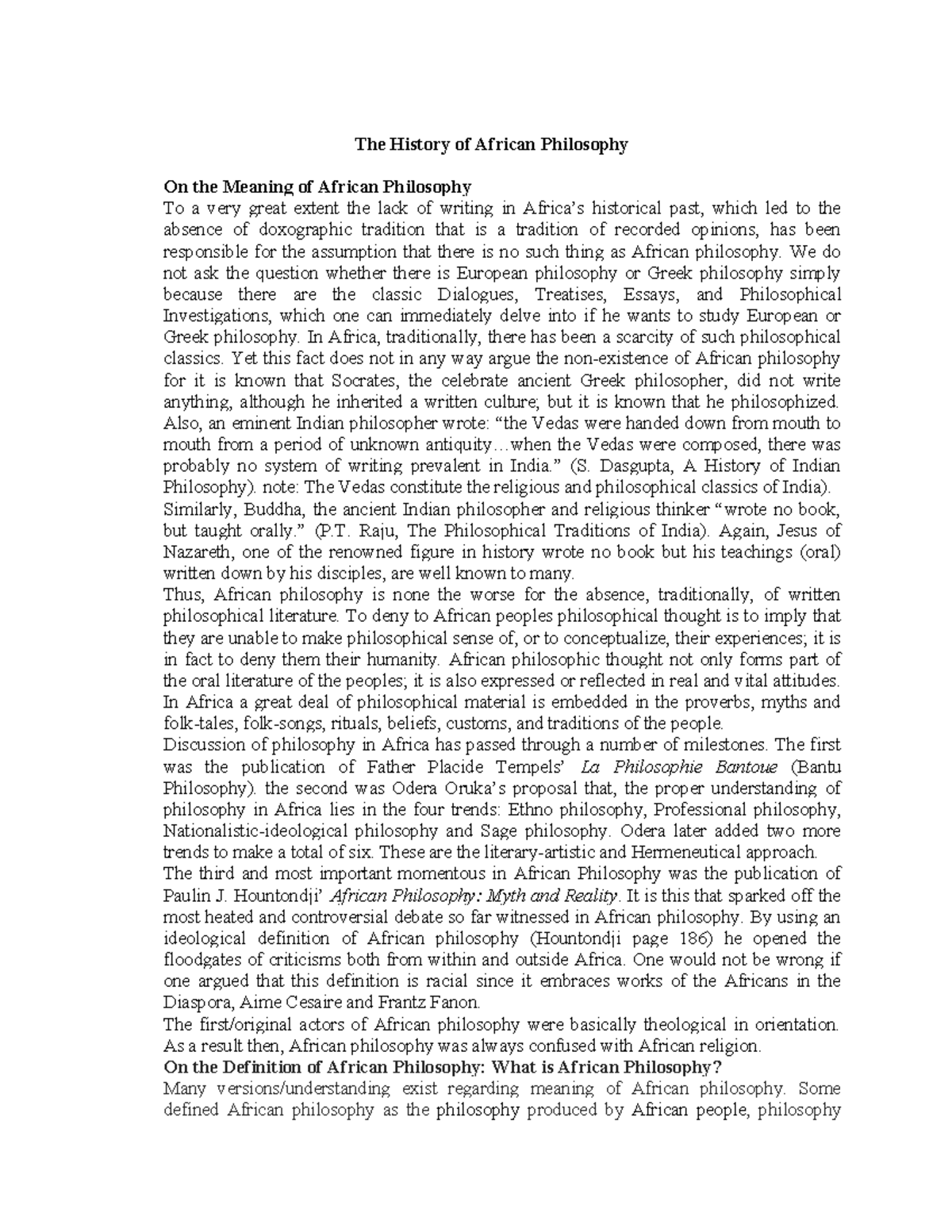 African Philosophy: Historical Perspectives and Key Movements - Studocu