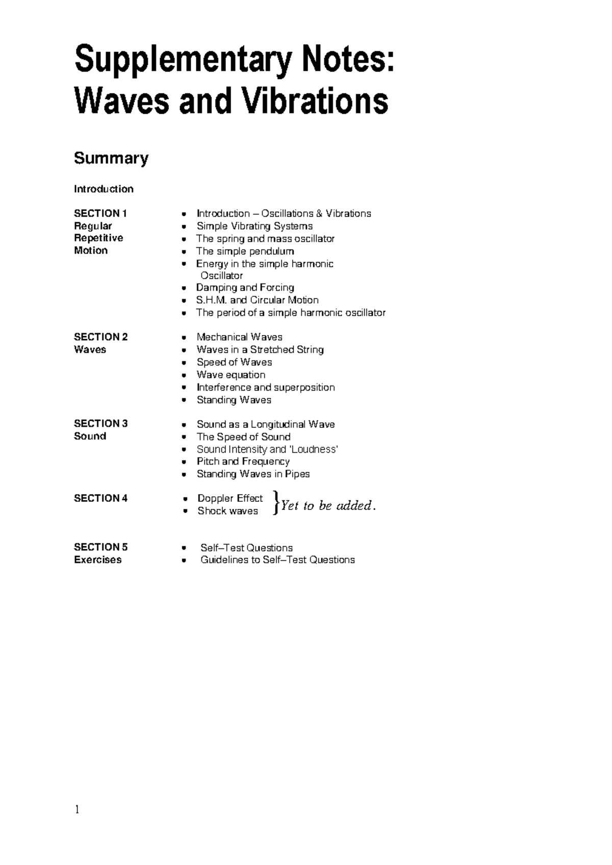 Waves Vibrations - supplementary notes-1 - Supplementary Notes: Waves ...