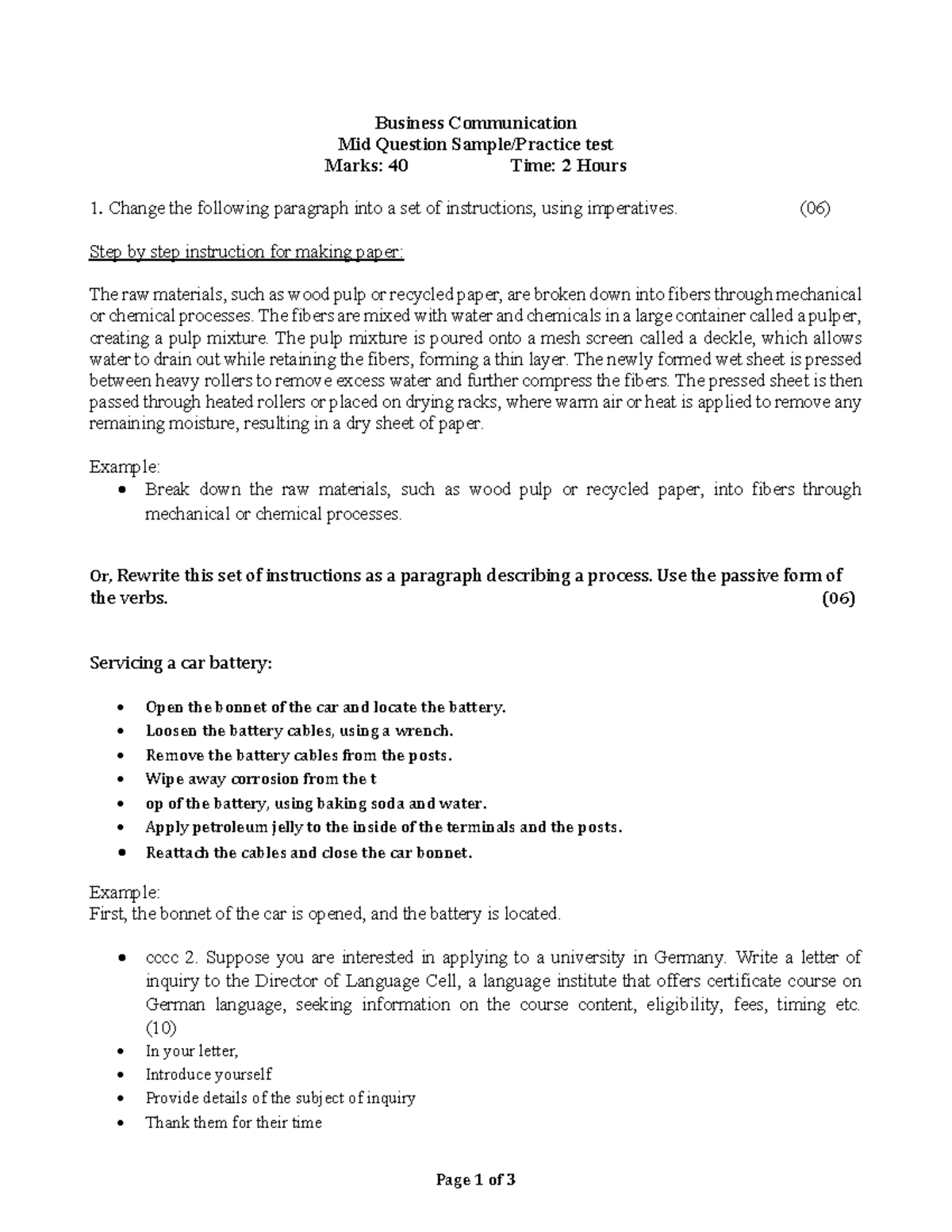 BUS COM MID Q Sample-Fall: Business Communication Test Instructions ...