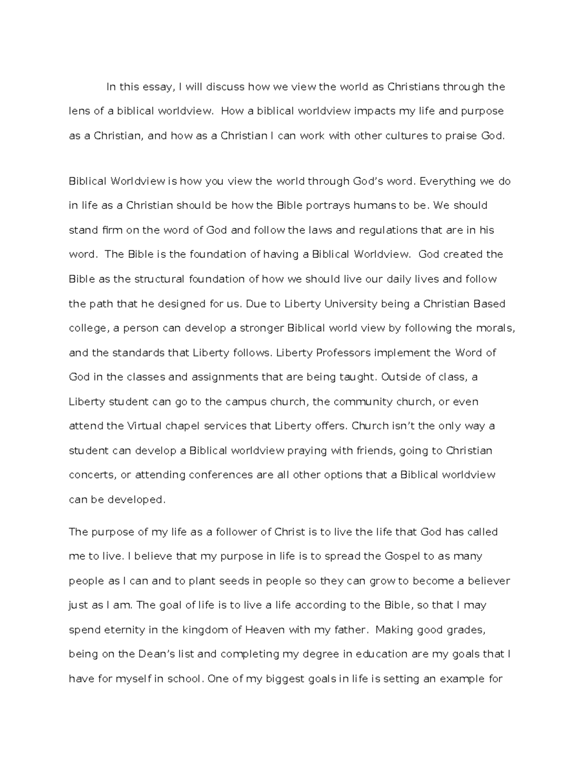 Biblical Worldview Assignment - In this essay, I will discuss how we ...