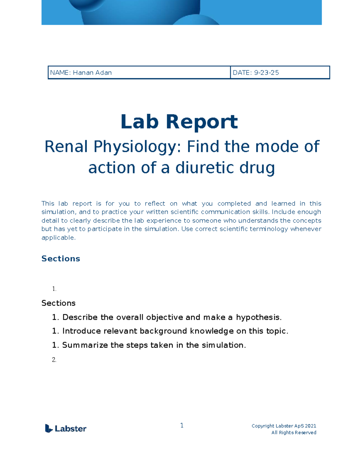 Lab Report: Renal Physiology - Diuretic Drug Action Analysis - Studocu