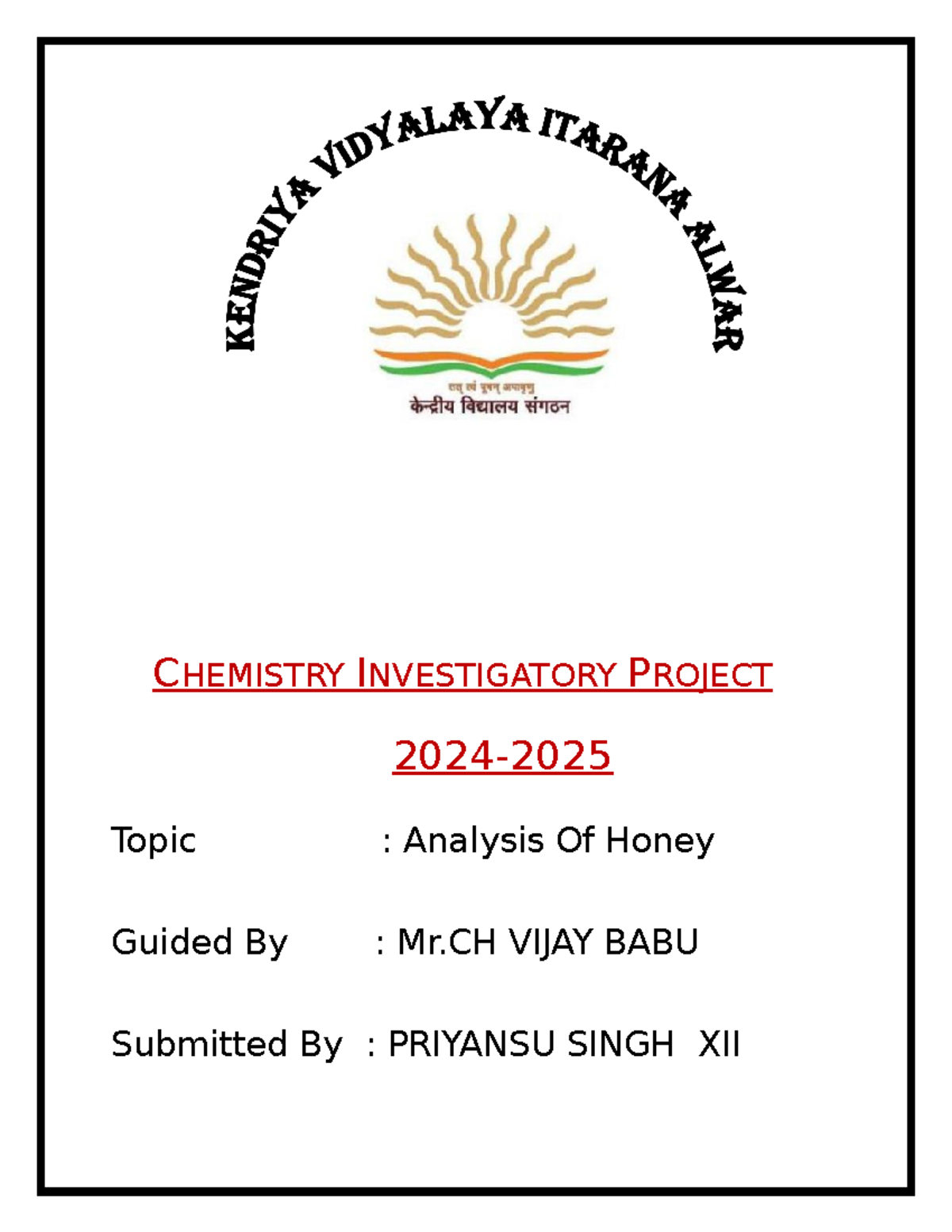 Analysis of Honey: Chemistry Project for XII Students - Studocu