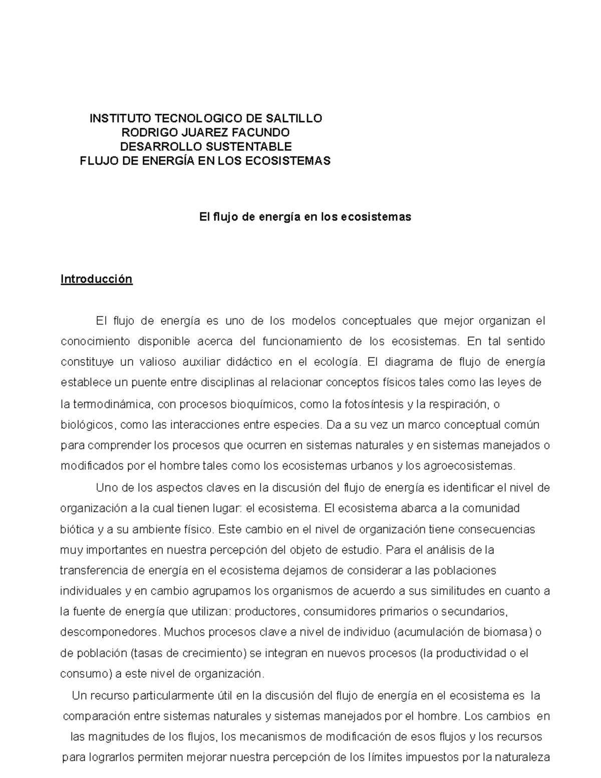Flujo DE Energia EN LOS Ecosistemas - INSTITUTO TECNOLOGICO DE SALTILLO ...