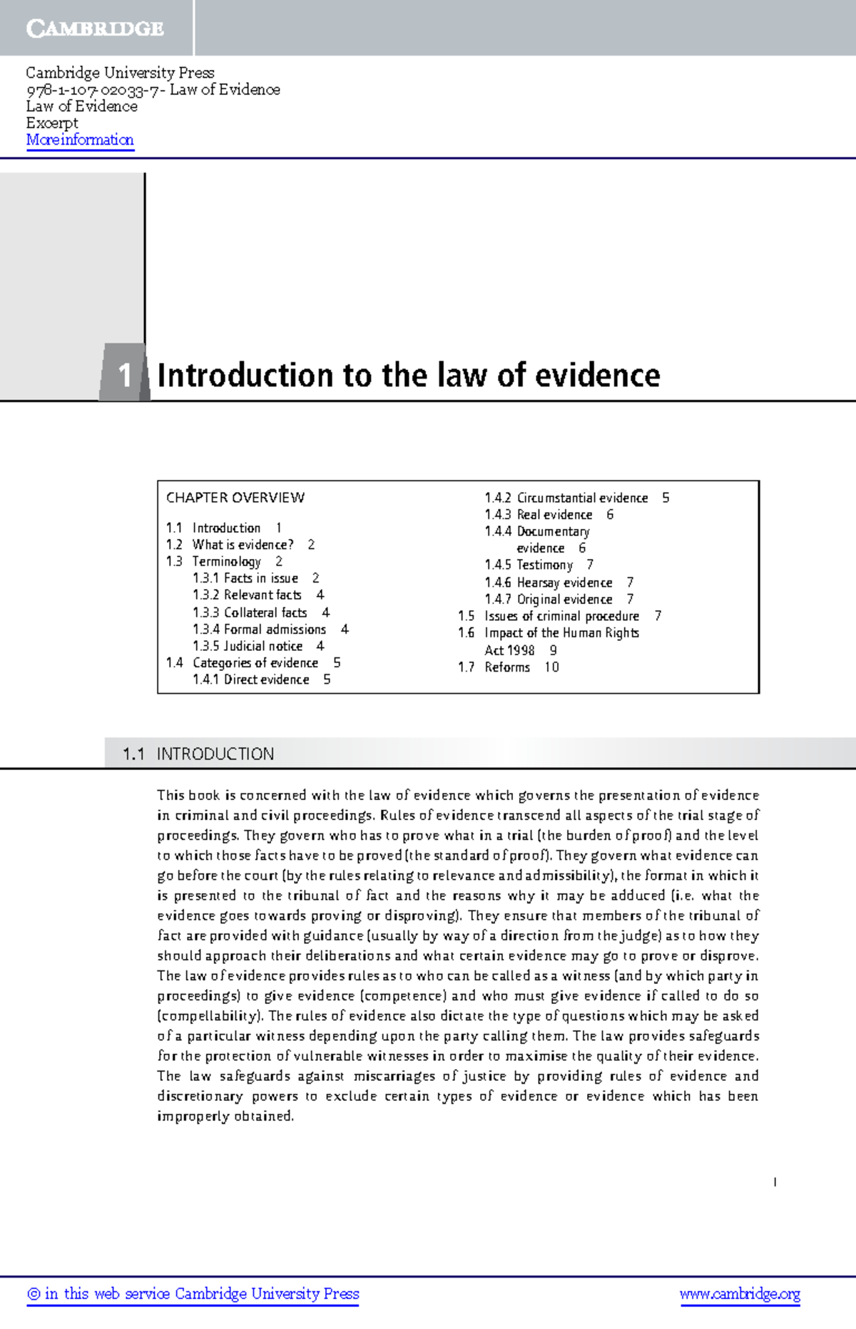 Law of Evidence Overview: Key Concepts and Terminology - Studocu