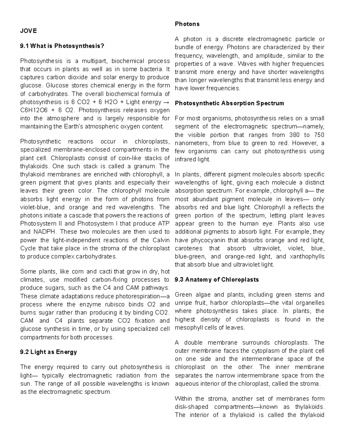 Bot 121 handout-1-3 - summaries from vids - JOVE 9 What is ...