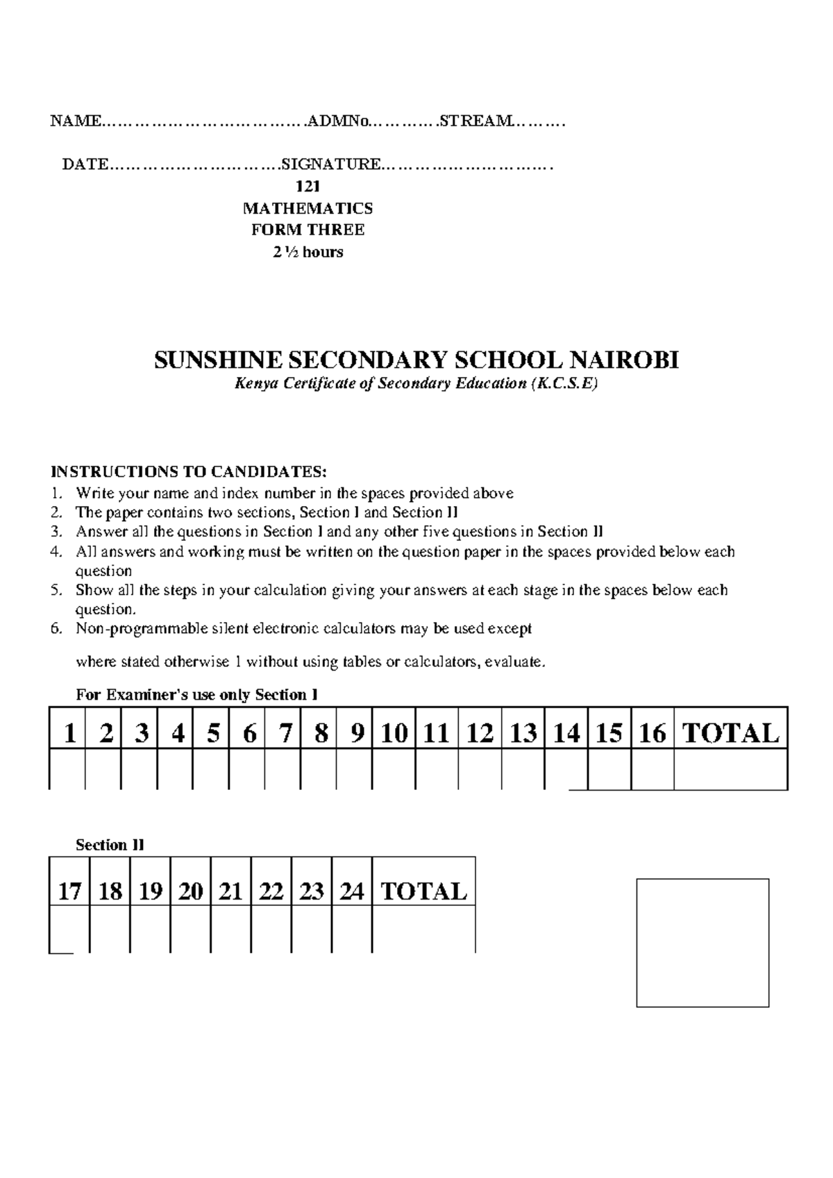 Maths F3 - Mathematics Paper 1 Practice Questions & Guidelines - Studocu