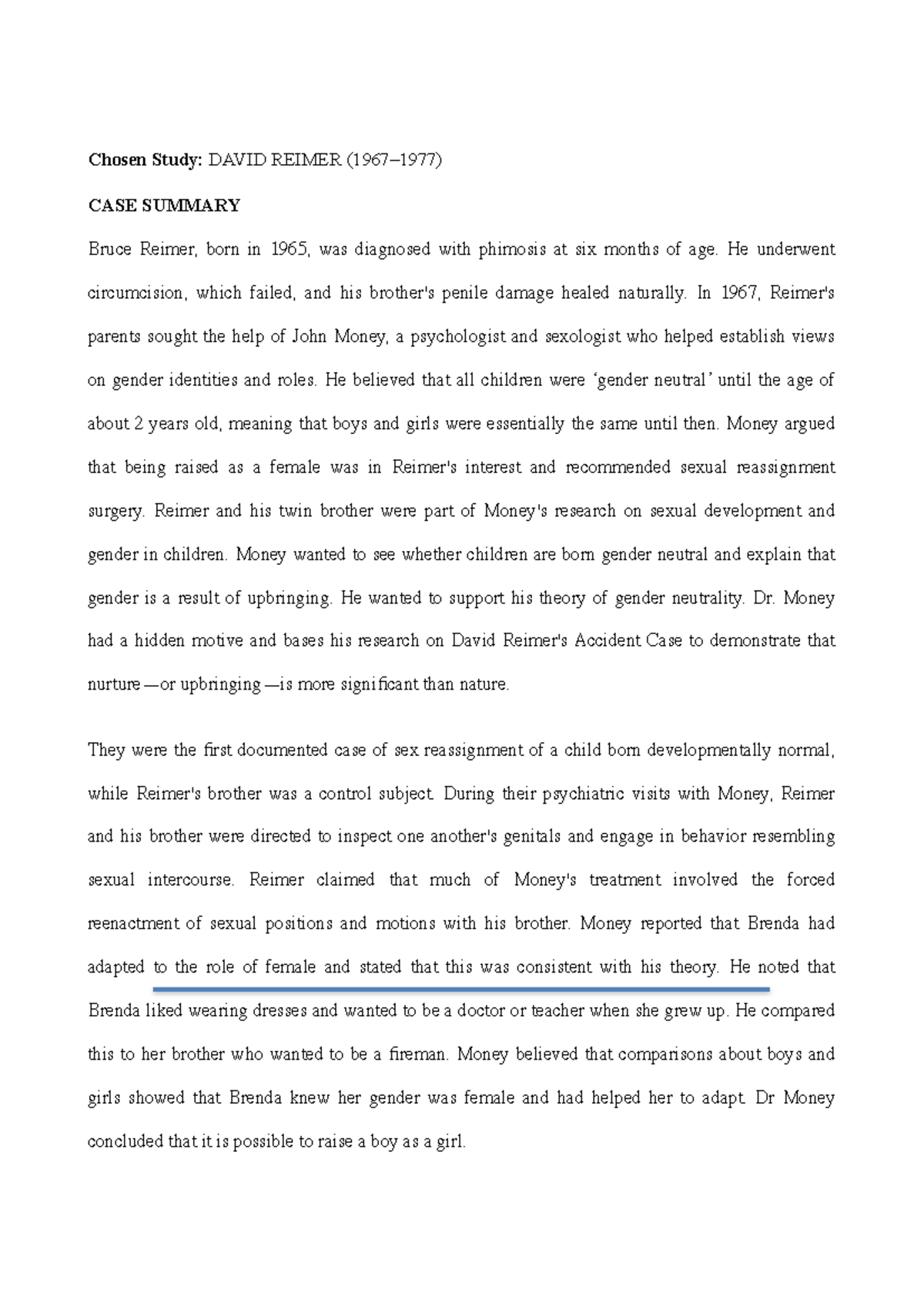 Quant CIA 1 - Chosen Study: DAVID REIMER (1967–1977) CASE SUMMARY Bruce ...