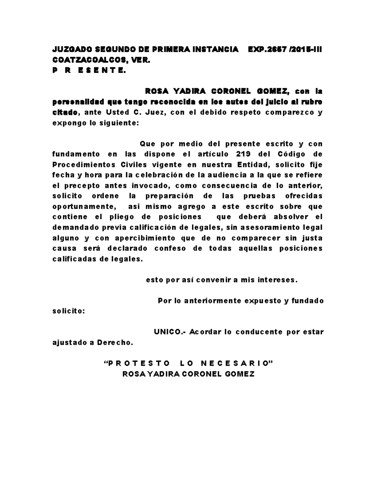 Escrito de Solicitud de Audiencia 219 - Rosa Yadira Coronel - Studocu