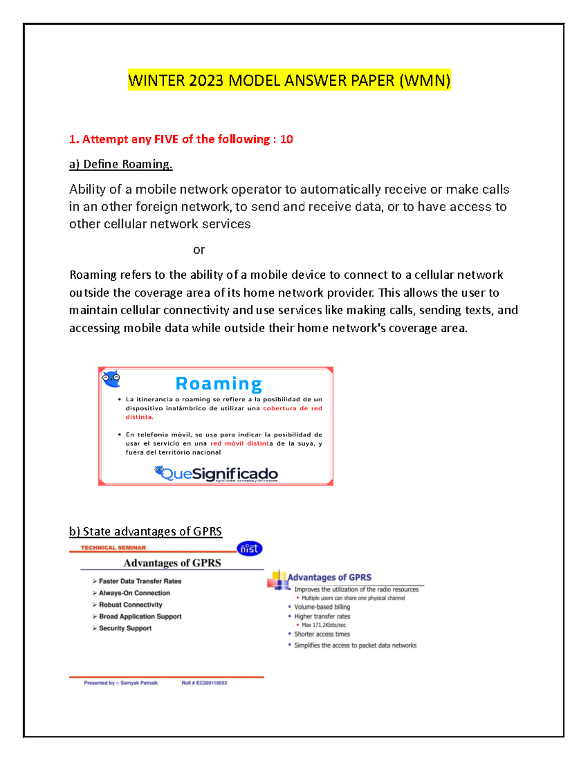 Winter 2023 WMN Model Answer Paper: Telecommunications Concepts & Applications - Studocu