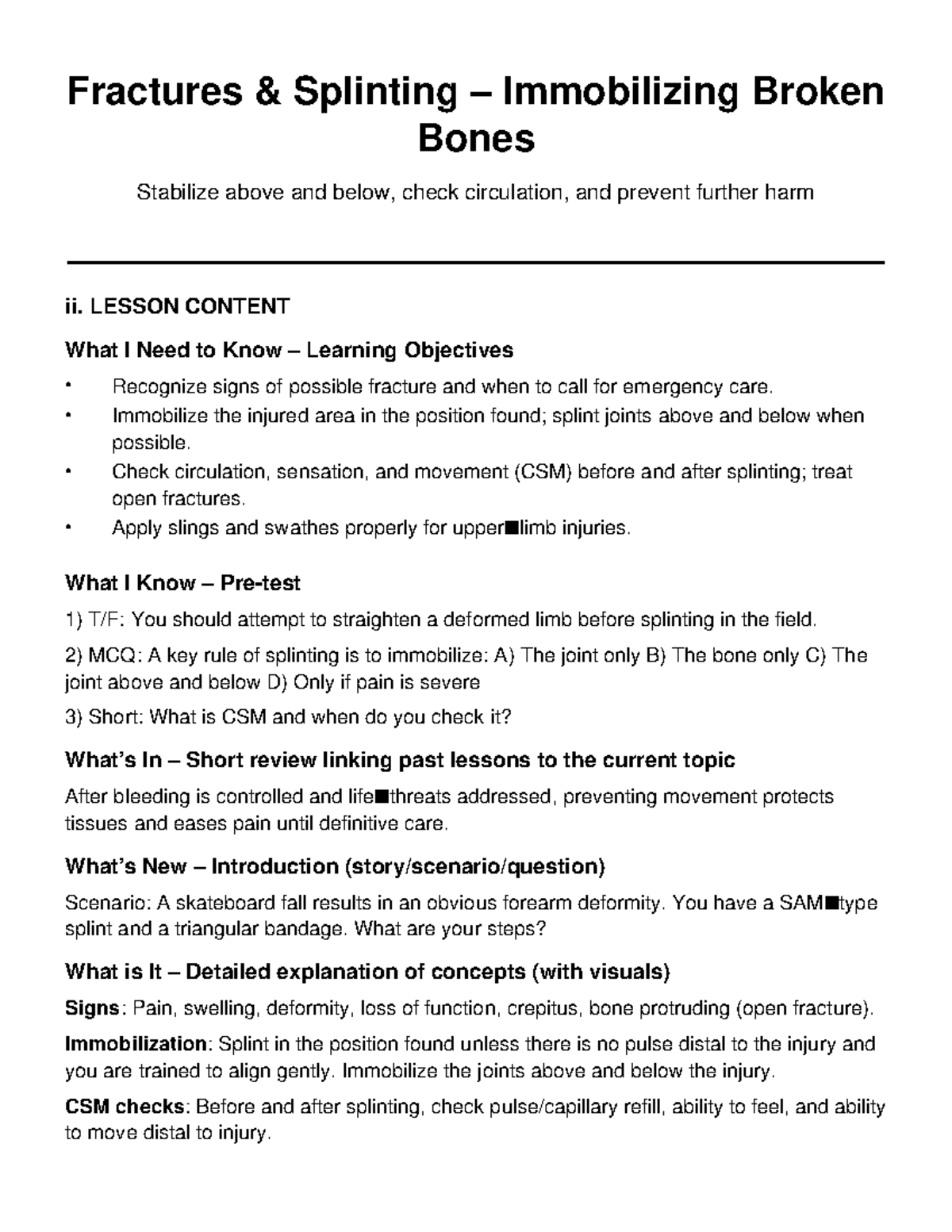 Module 07: Fractures & Splinting Techniques for Emergency Care - Studocu