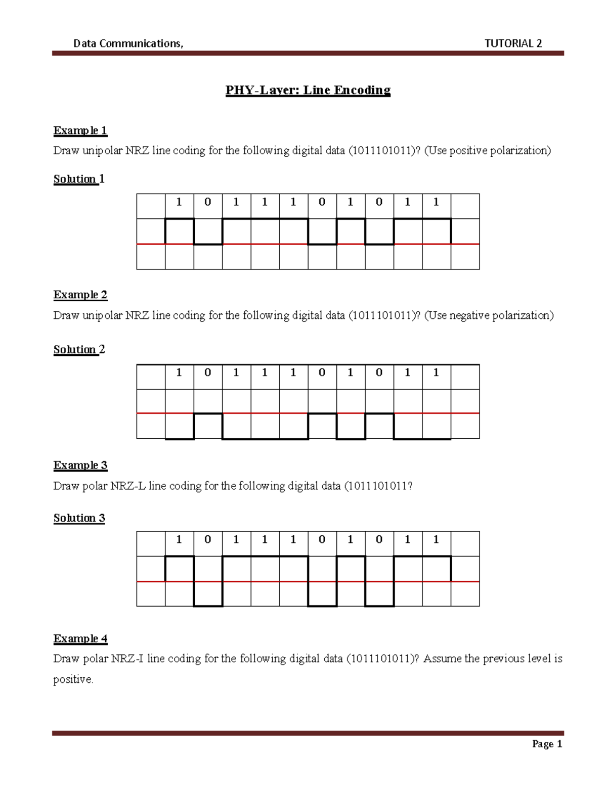 CNE220 Tutorial 2: Unipolar and Polar Line Encoding Examples - Studocu