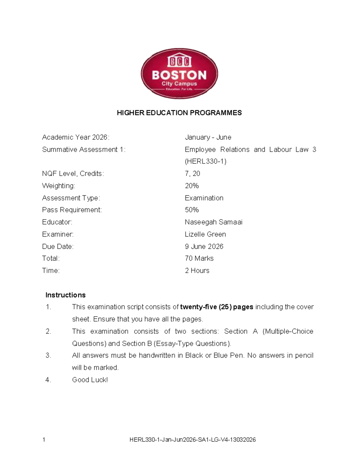 HERL330-1 Summative Assessment 1: Employee Relations Exam - Studocu