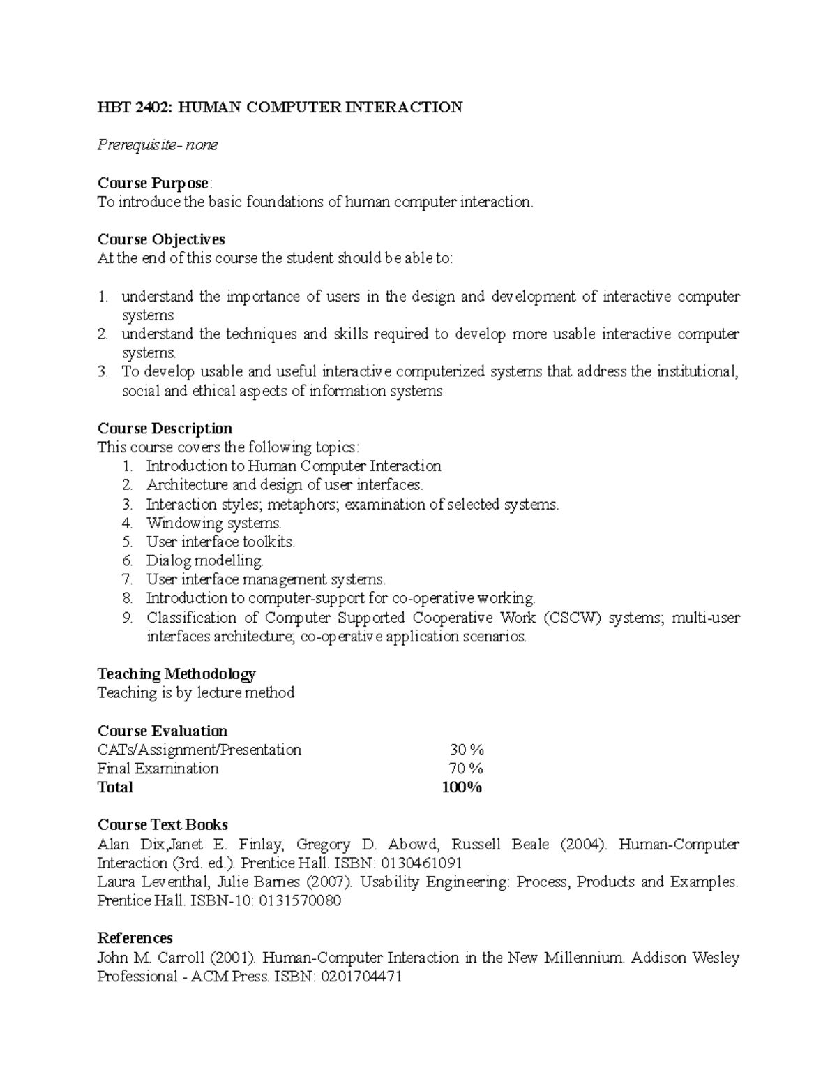 HBT 2402 Human-Computer Interaction Course Outline & Details - Studocu