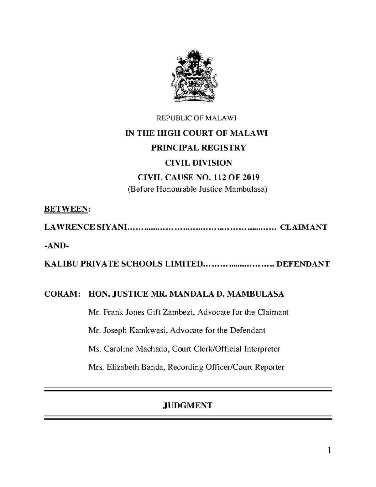 Lawrence Siyani v Kalibu Private Schools Ltd: Malicious Prosecution ...