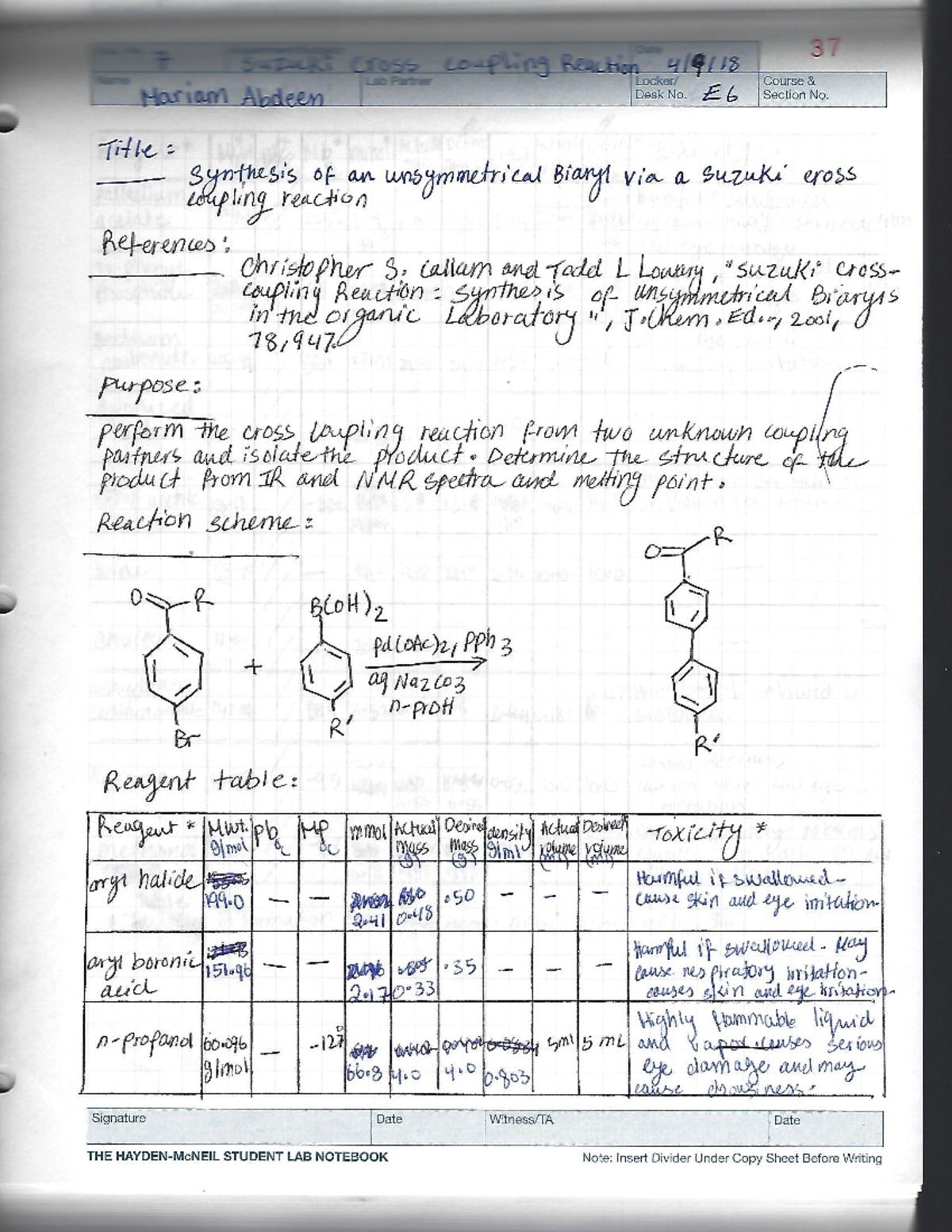Lab 7 - Suzuki Cross Coupling Reaction Notes for Organic Chemistry ...