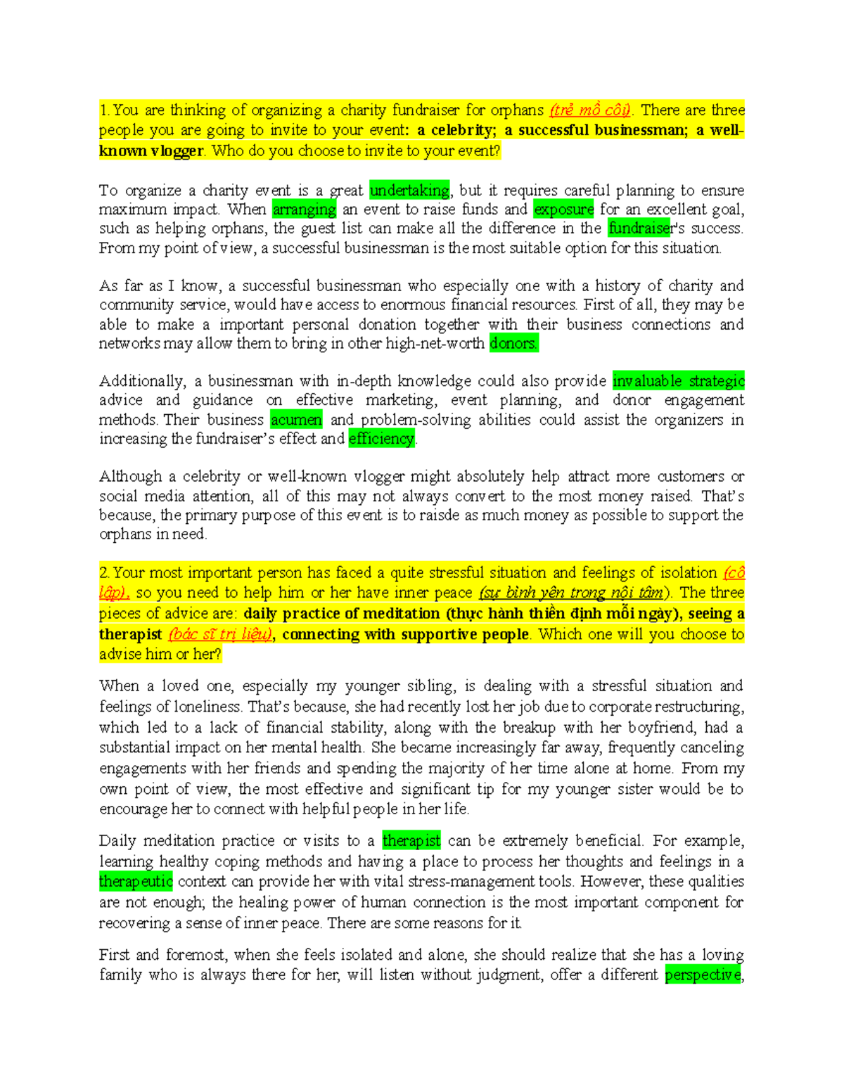 Speaking B1 - IELTS Part 2: 8 Different Topics for Practice - Studocu