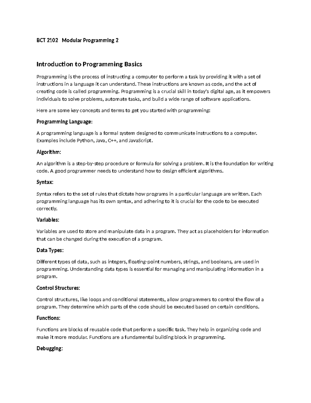 BCT 2102 Modular Programming 2 - BCT 2102 Modular Programming 2 ...