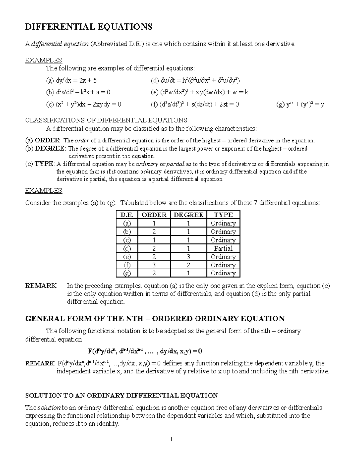 Differential Equations Overview: Key Concepts & Solution Types - Studocu