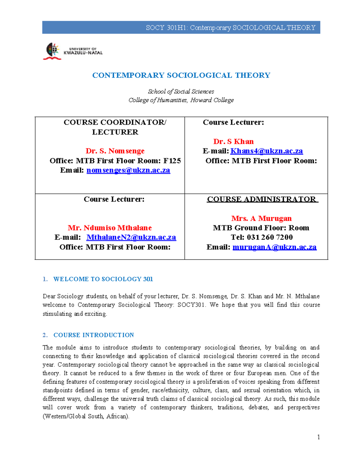 Socy301 Course Outline: Contemporary Sociological Theory 2024 - Studocu