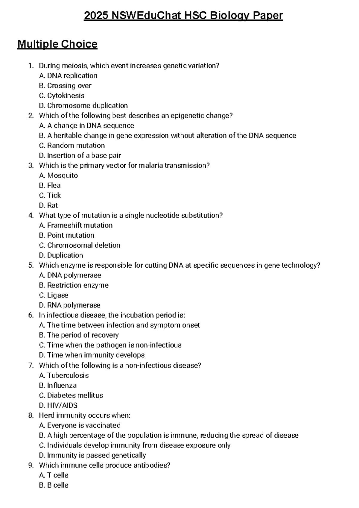 2025 NSWEdu Chat HSC Biology Final Exam Notes - Studocu