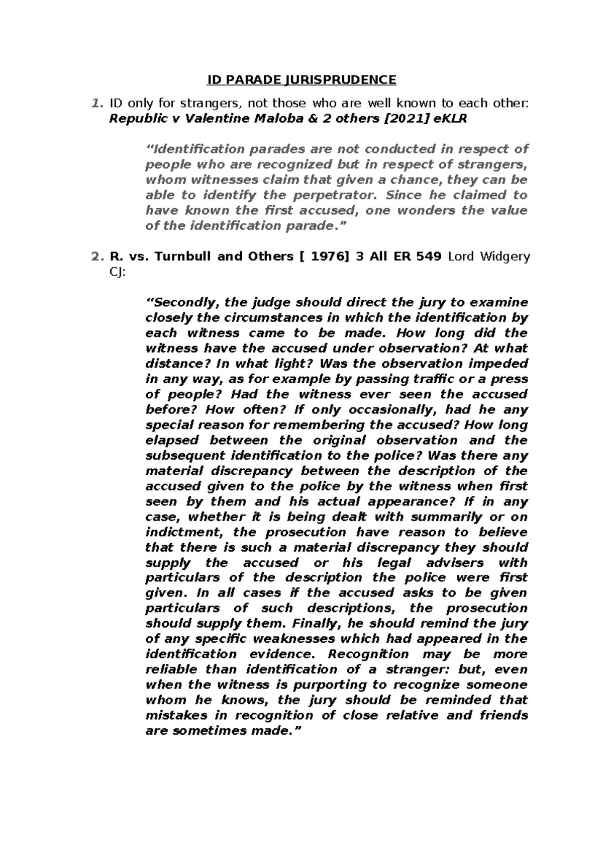 ID PARADE JURISPRUDENCE: Legal Standards and Case Analysis - Studocu