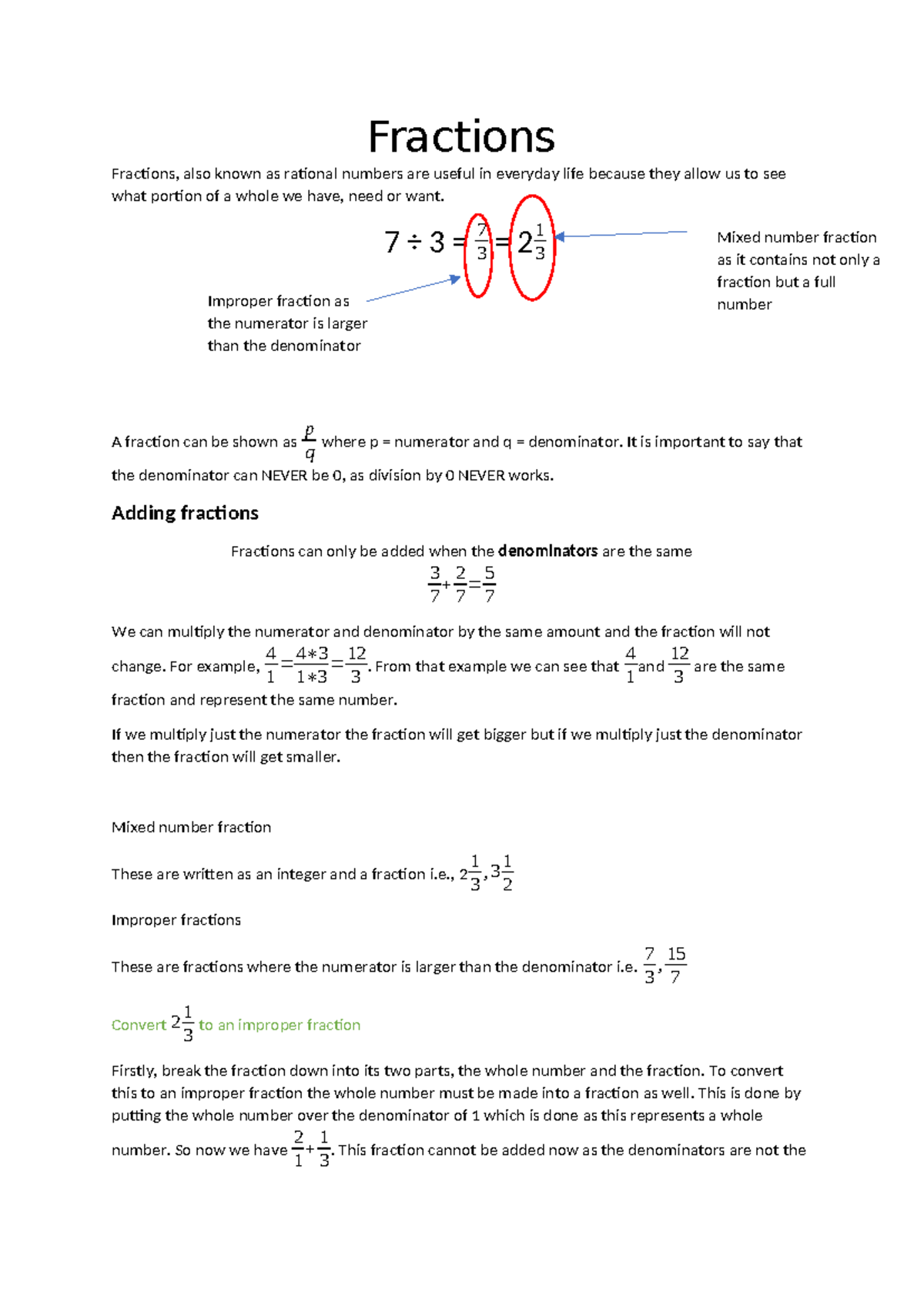 Understanding Fractions: Types, Operations, and Simplification - Studocu