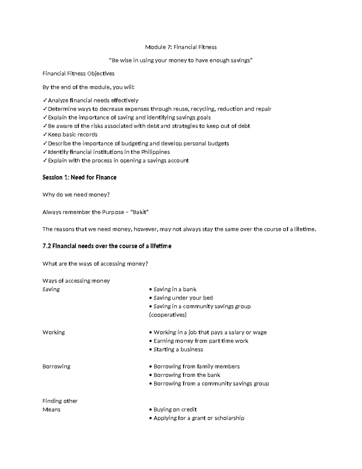 Financial Fitness Overview: Module 7 - Key Concepts and Strategies ...