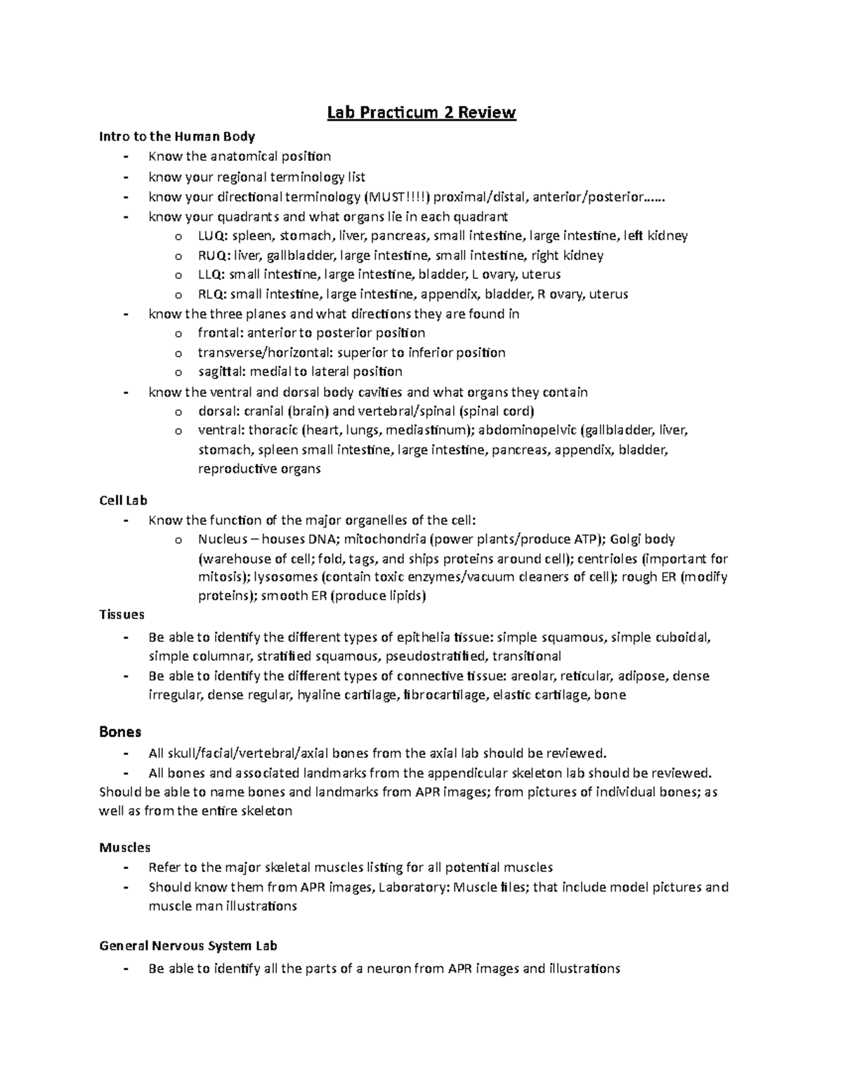 Lab Practicum 2 Review - Anatomy & Physiology Essentials - Studocu