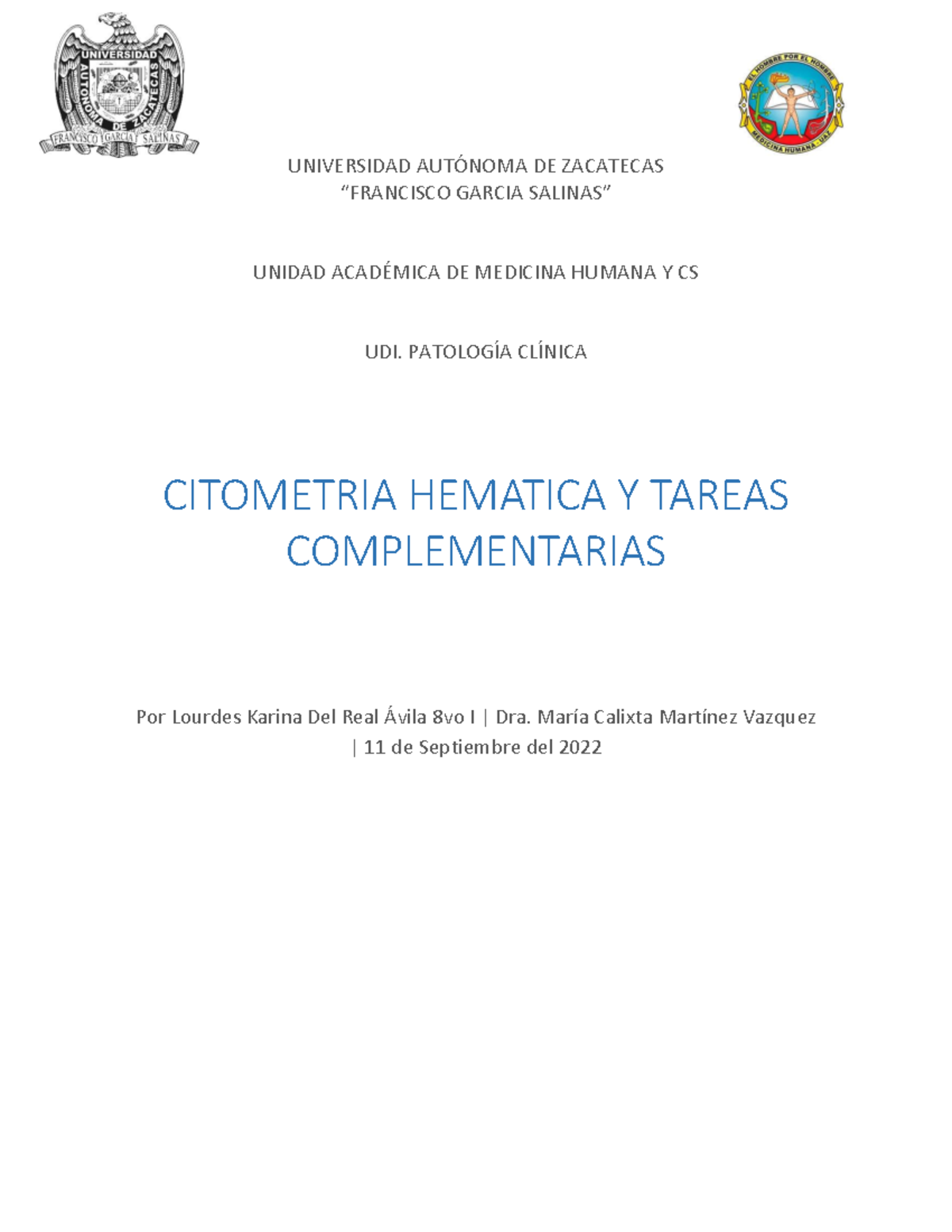 Citometria Hematica Y Tareas Complementarias - UNIVERSIDAD AUTÓNOMA DE ZACATECAS “FRANCISCO ...