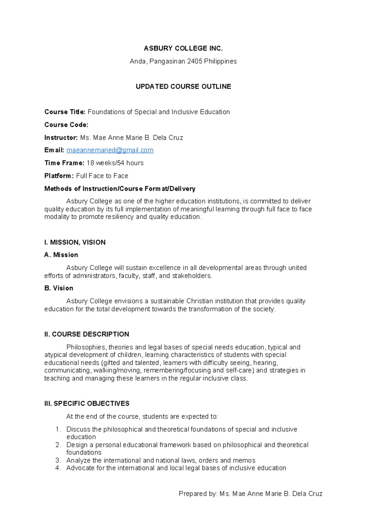 Foundations of Special & Inclusive Education Syllabus - Course Overview ...