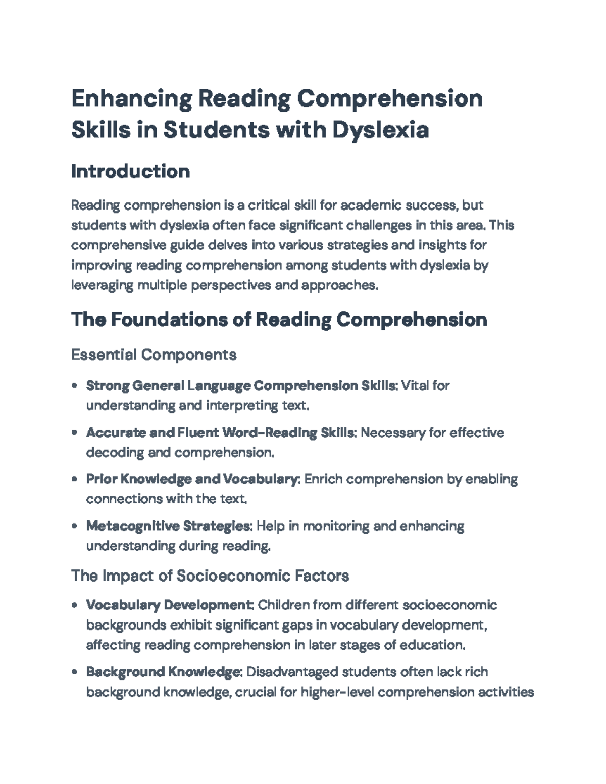 Enhancing Reading Comprehension Strategies for Students with Dyslexia ...