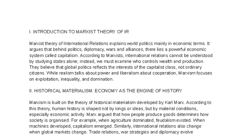 Marxism Theory of International Relations: An In-Depth Analysis - Studocu
