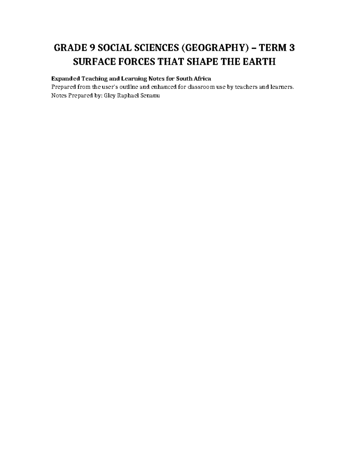 Grade 9 Geography Term 3: Surface Forces Shaping the Earth Notes - Studocu