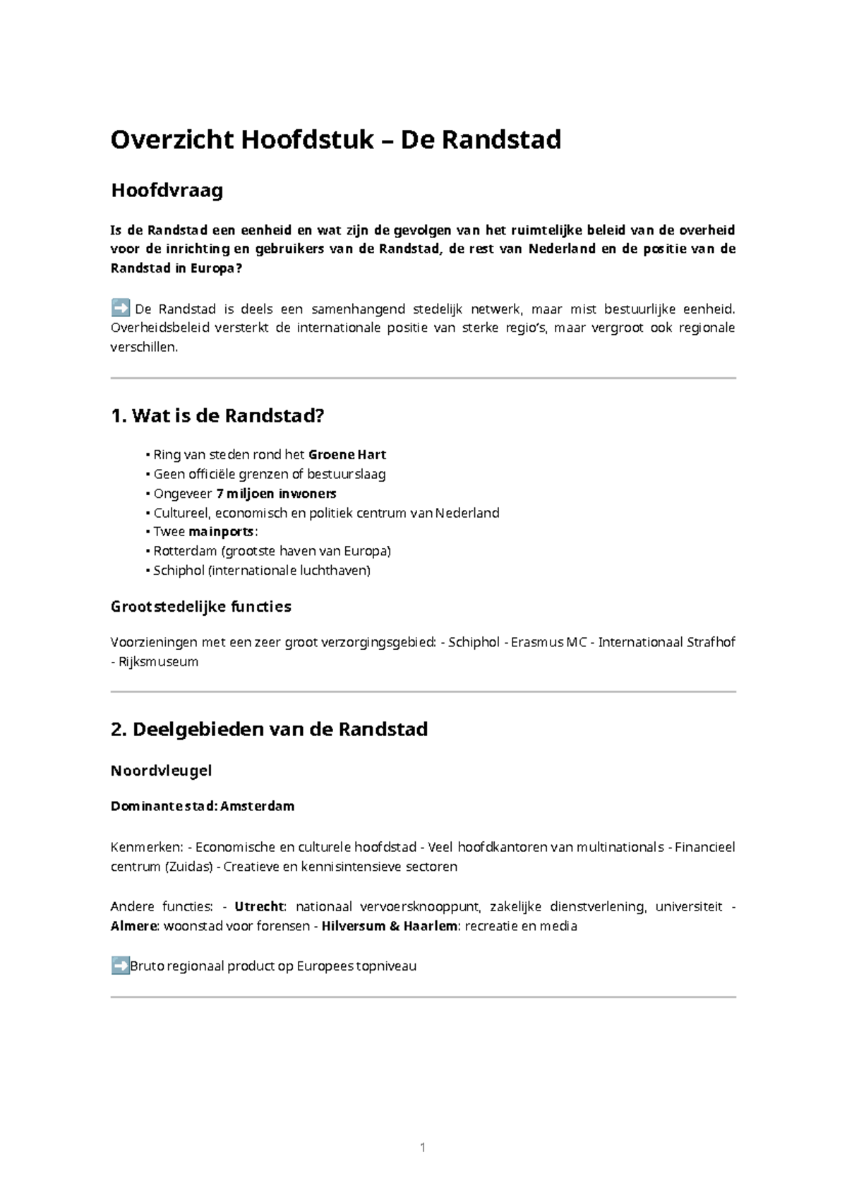Overzicht Hoofdstuk CE – De Randstad: Eenheid en Ruimtelijk Beleid ...