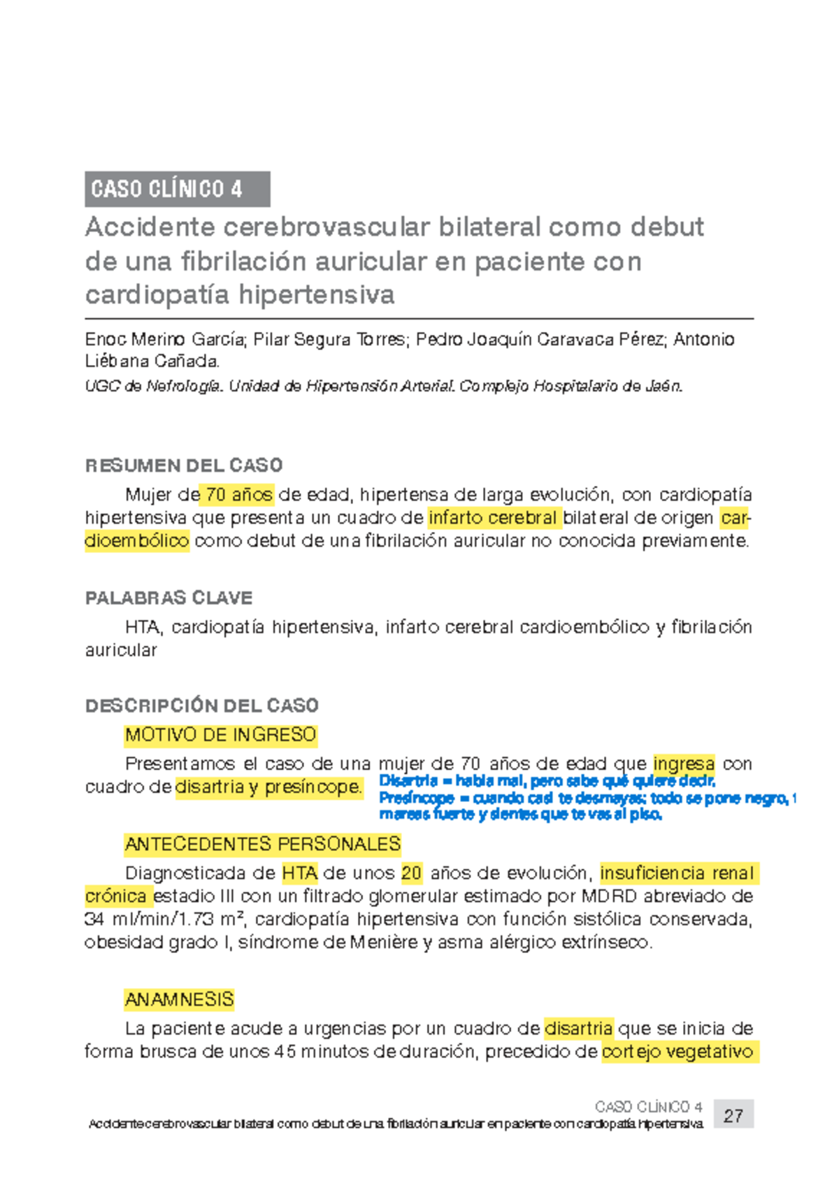 CASO CLÍNICO 4: Infarto Cerebral Bilateral y Fibrilación Auricular en ...