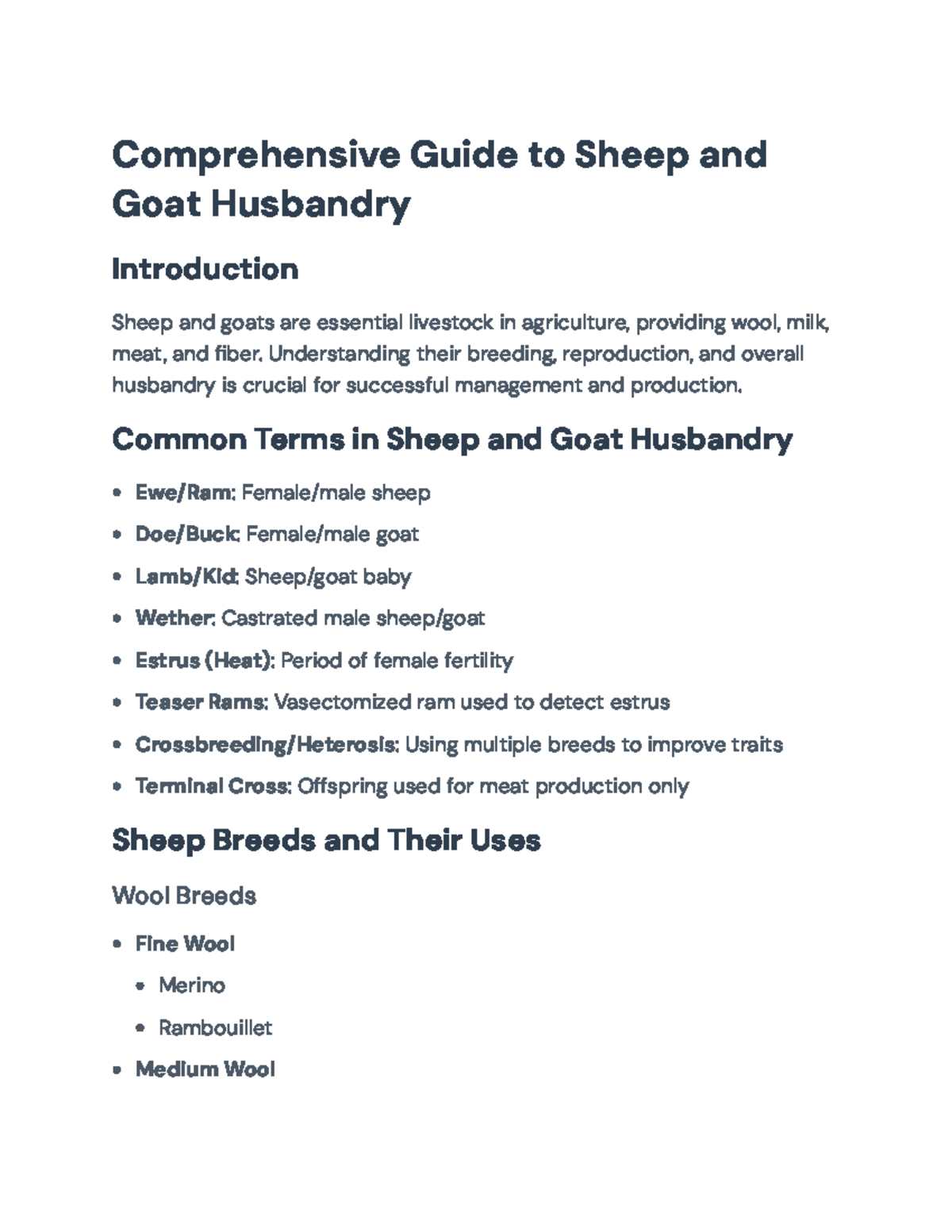 Comprehensive Guide to Sheep and Goat Husbandry (AGRIC 101 ...