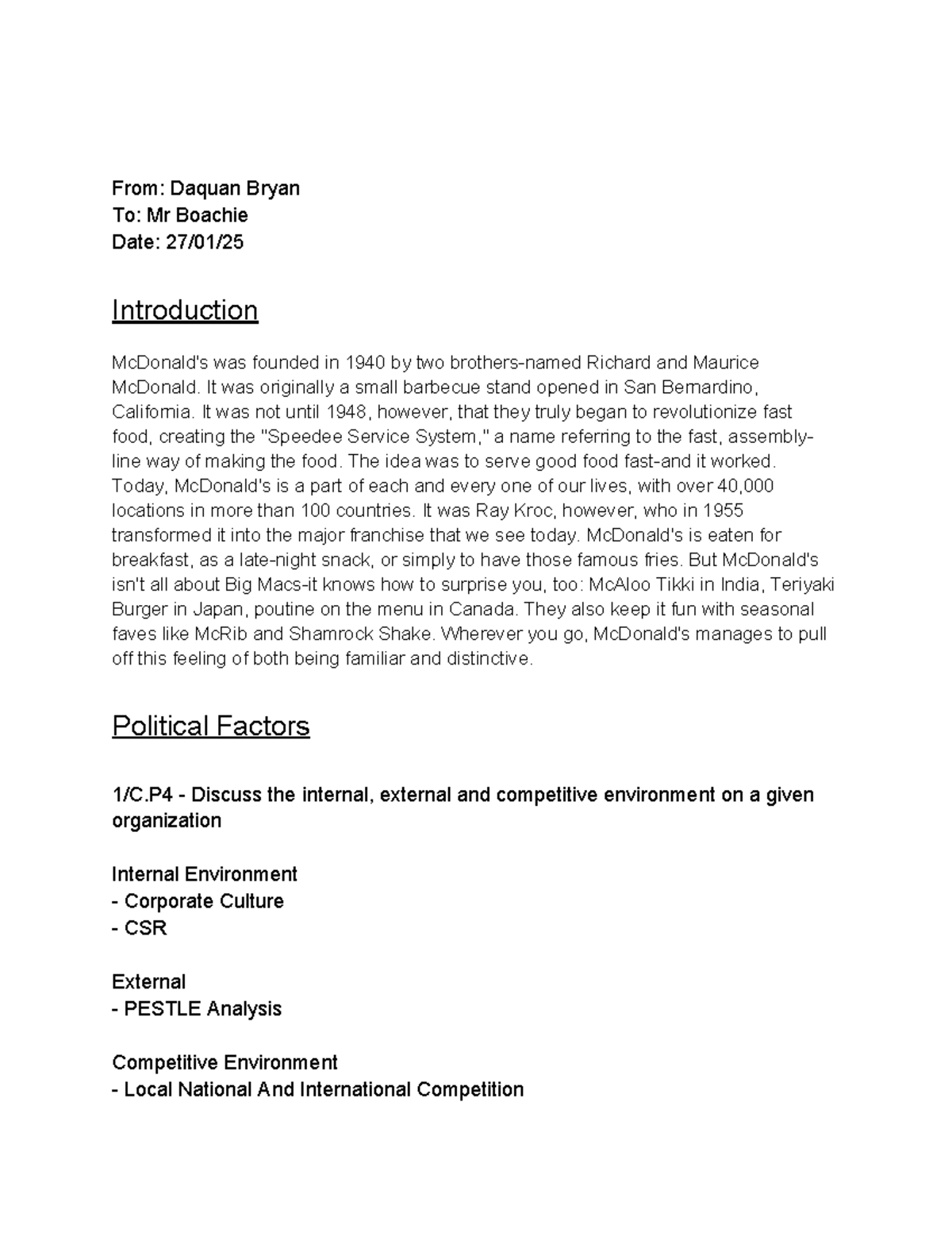 PESTLE & SWOT Analysis of McDonald's: A Comprehensive Study (C&D) - Studocu