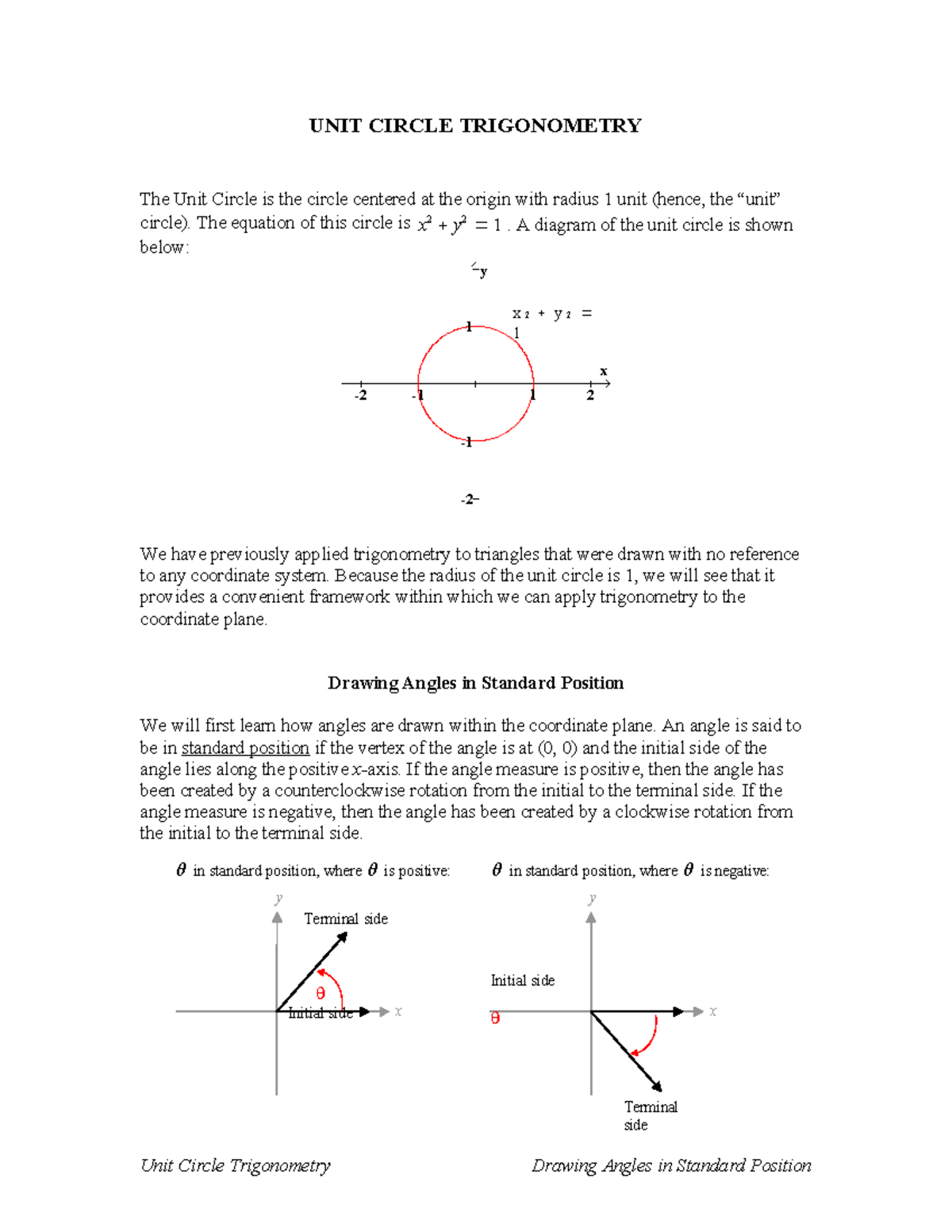 Unit Circle Trigonometry: Understanding Angles and Coordinates - Studocu