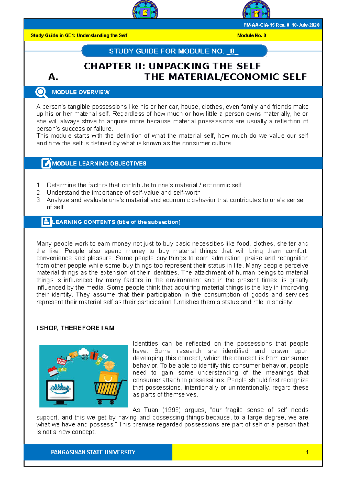 GE1 Module 8 - Exploring the Concept of the Material Self - Studocu
