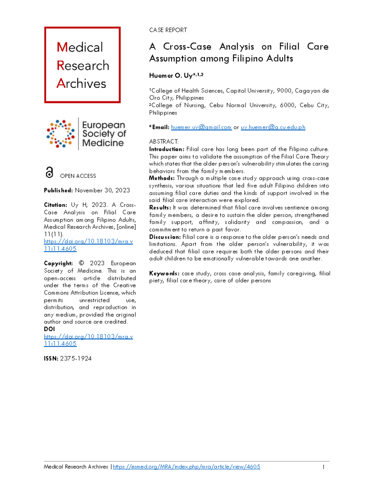 CASE STUDY: Filial Care Assumption Among Filipino Adults (2023) - Studocu