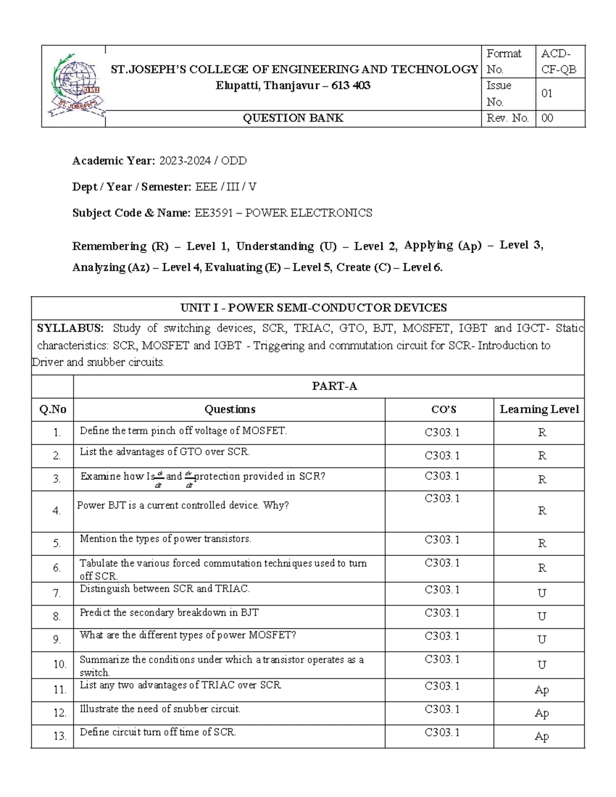 EE3591 - Power Electronics - Final Exam Question Bank PDF - Studocu
