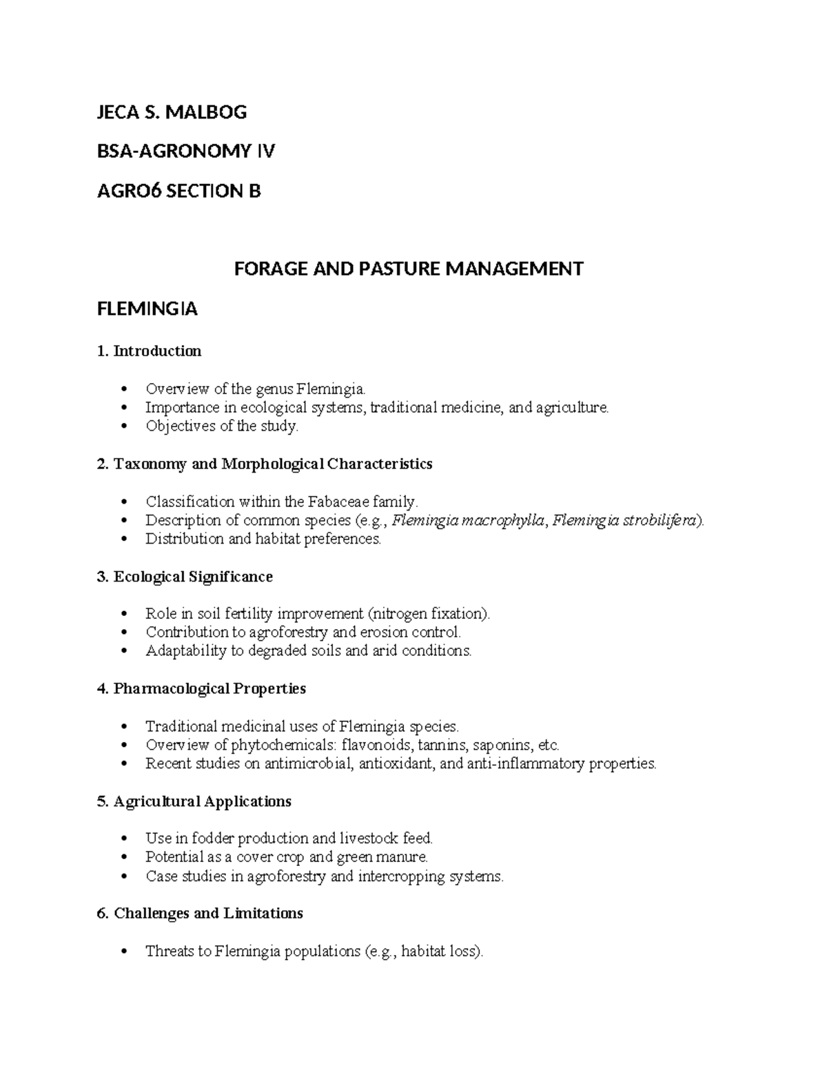 JECA S1 - Forage & Pasture Management: Flemingia & Madre de Cacao Study ...