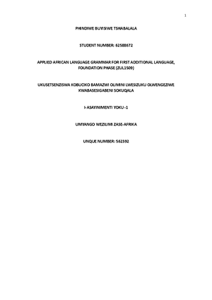 [Solved] Iyini indikimba - Applied African Language ZULU (ZUL1507 ...