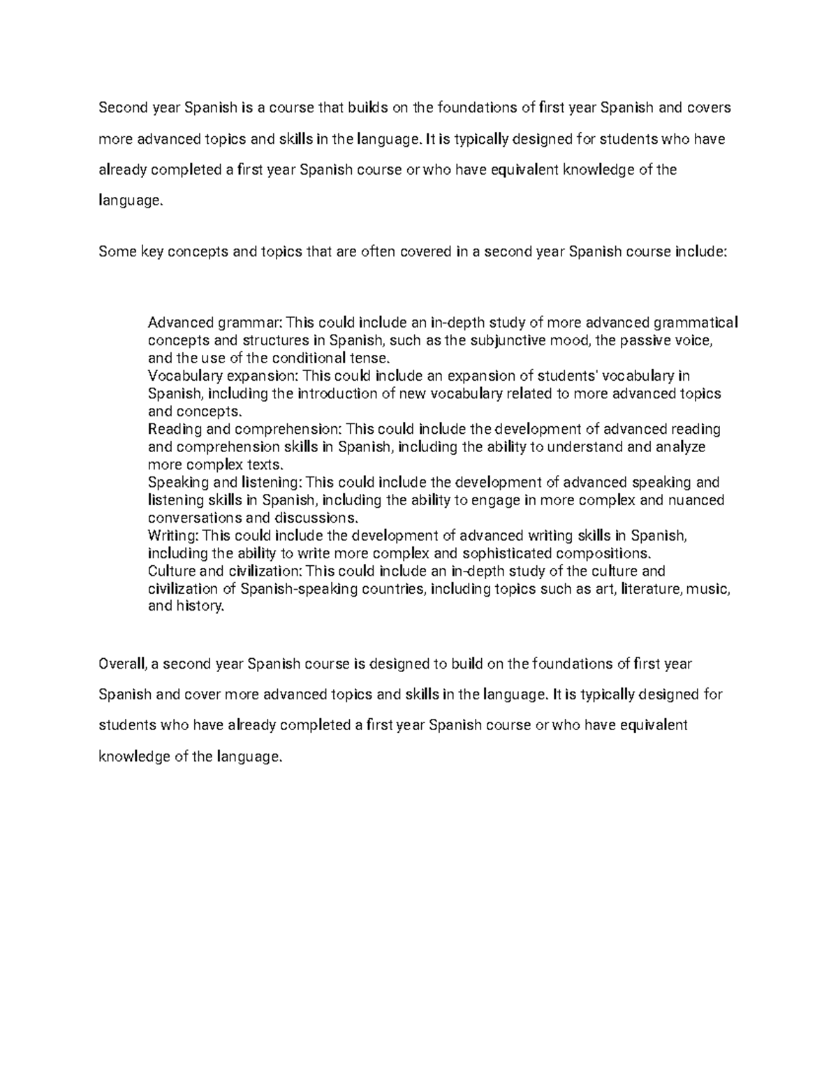 AA## - notes - Second year Spanish is a course that builds on the ...
