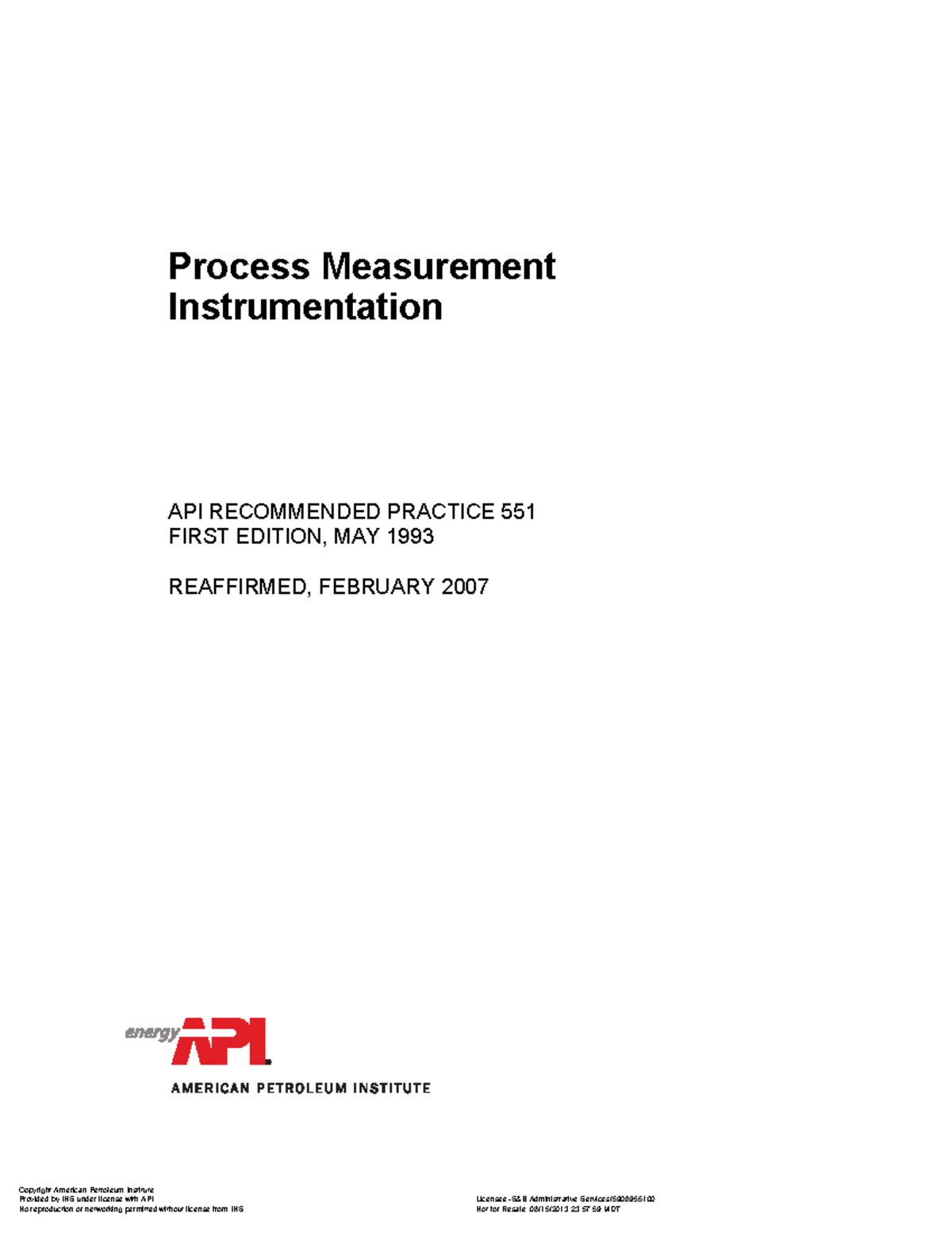 API 551 (Process Measurement Instrumentation-2007 ) - Process ...