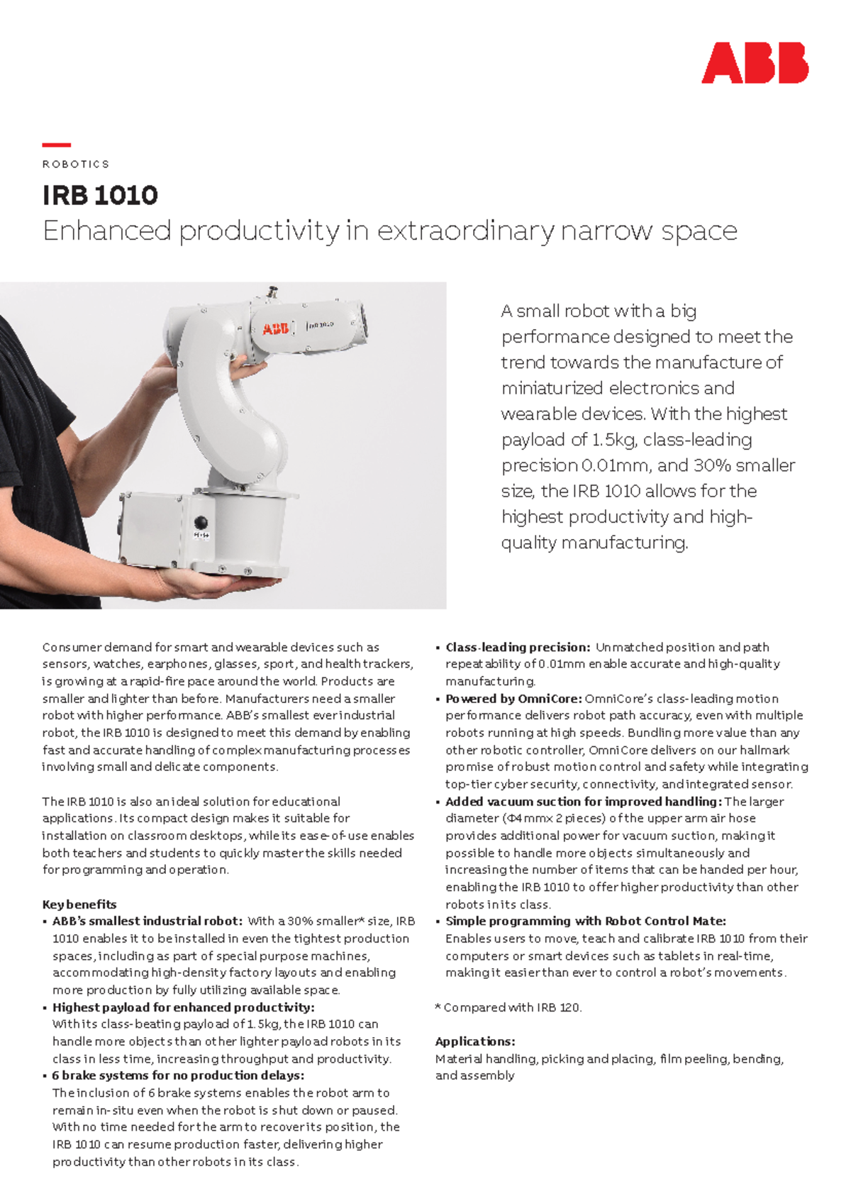 IRB 1010 Robotics Datasheet: Enhancing Productivity & Precision - Studocu