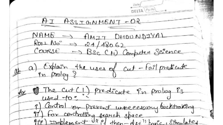 BSC (A) Computer Science AI Assignment 02 by Amit Dhoundiyal - Studocu