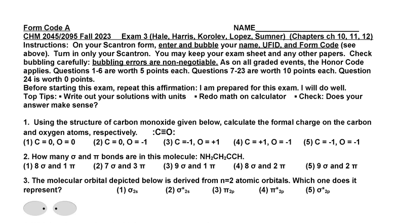 Practice Exam 3 blank ch 9-12 FA23 - Form Code A NAME ...